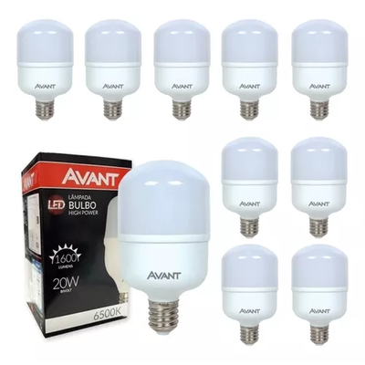 Kit 10 Lâmpadas LED Avant Alta Potência Bulbo 20W 6500K