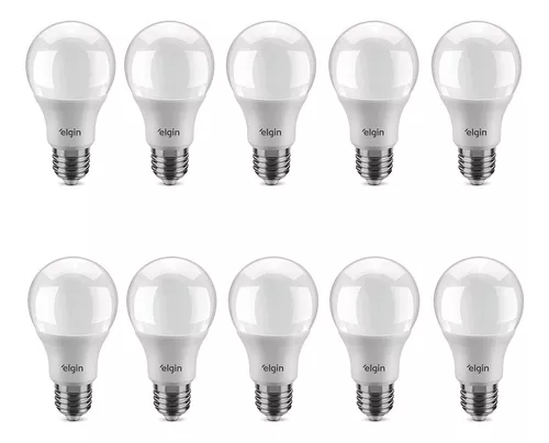 Kit 10 Lâmpadas LED Elgin A60 Bulbo 9W 12V AC/DC 6500K