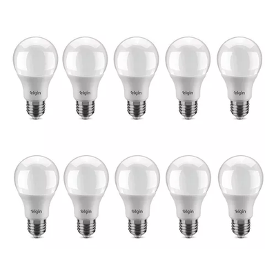 Kit 10 Lâmpadas LED Elgin A60 Bulbo 9W 12V AC/DC 6500K